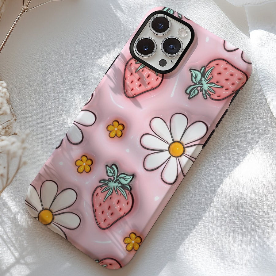 Coquette 3D Puff Strawberry Fields Pink Graphic Phone Case with iPhone ...
