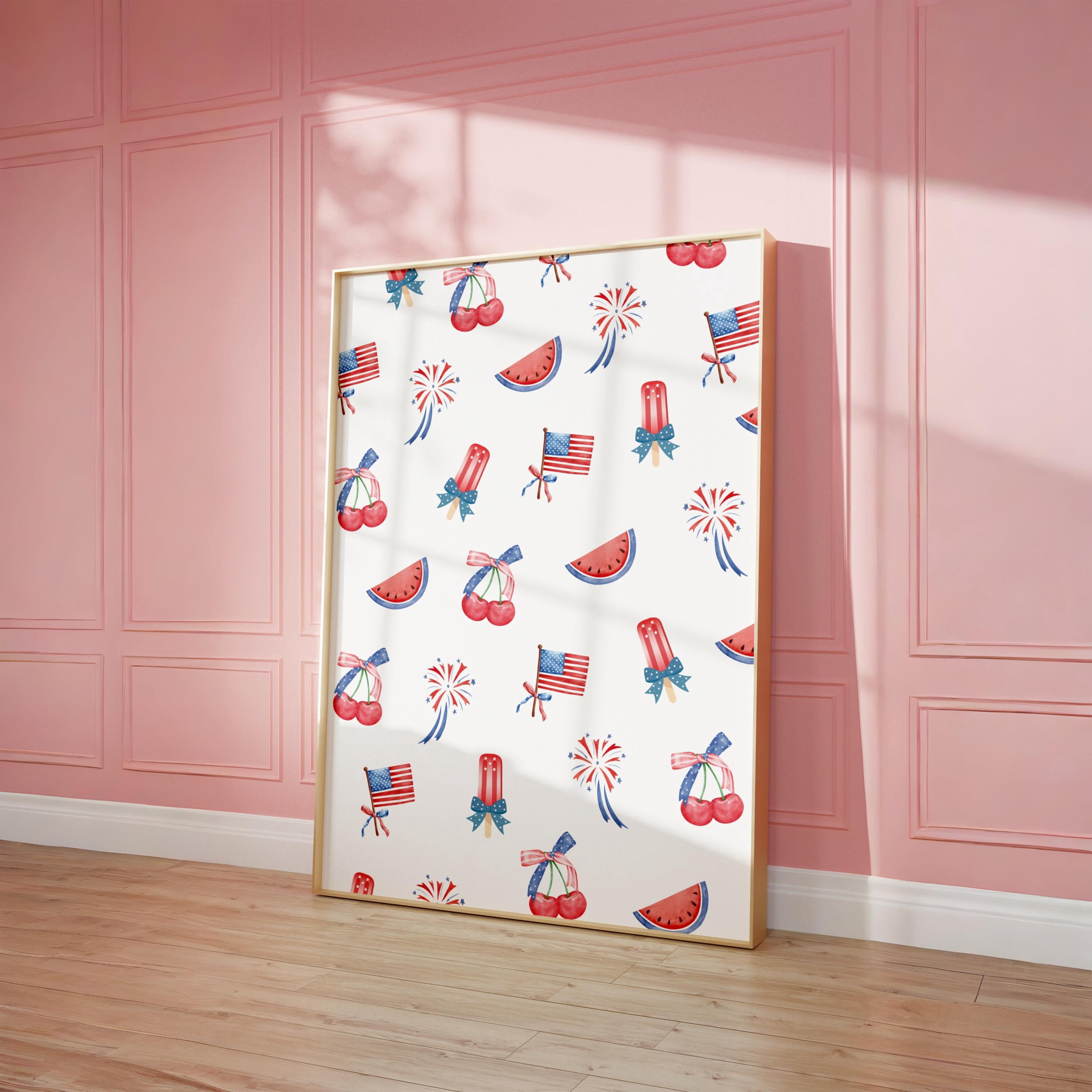 Coquette 4th of July Girly Patriotic Trendy Red White Blue Poster ...