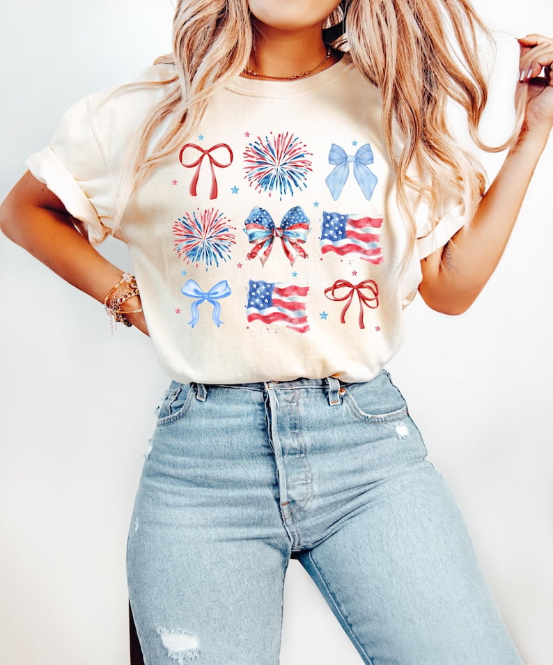 Coquette 4th of July Shirt, Patriotic Bow USA Tee, Cute American Flag T ...