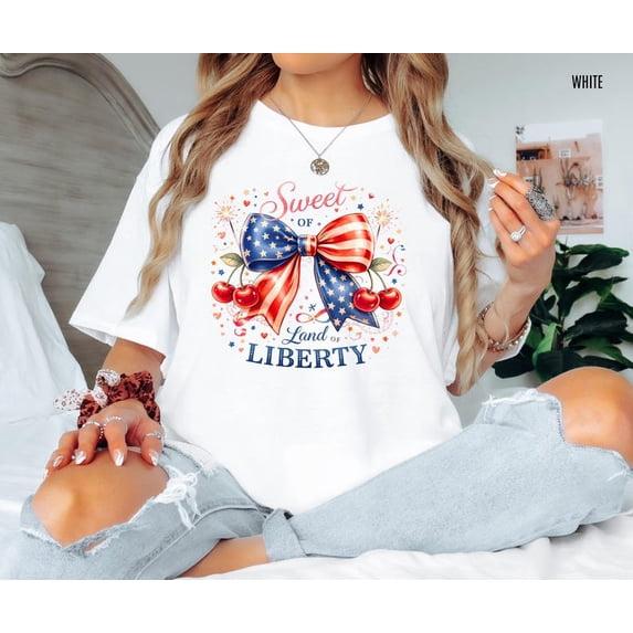 Coquette 4th of July Shirt, Sweet Land of Liberty Shirt, Patriotic Bow ...