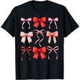 Coquette Aesthetic Red Pink Heart Ribbon Bows for Women Cotton Graphic ...