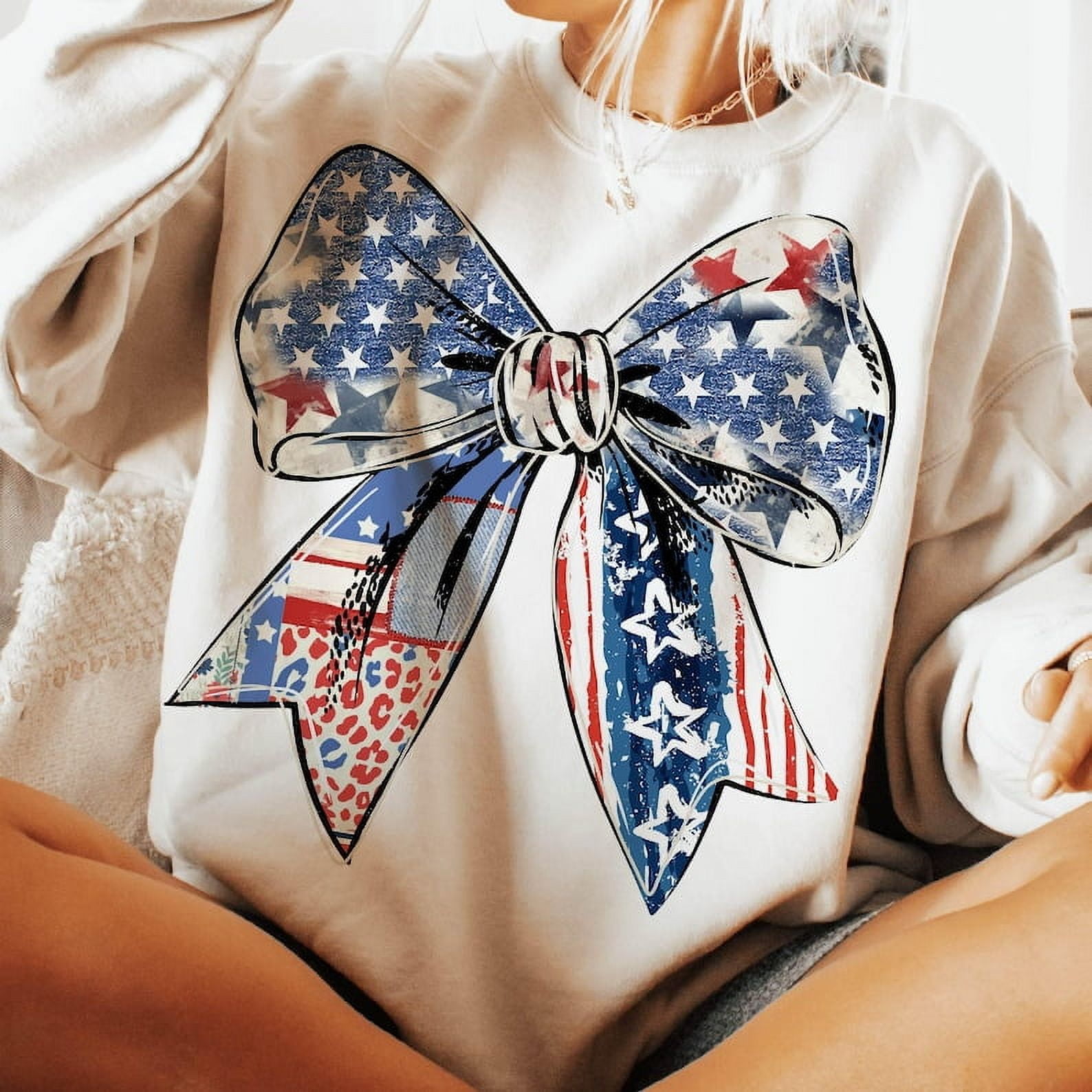 Coquette American Girl Sweatshirt, Bow Patriotic 4th of July Top ...