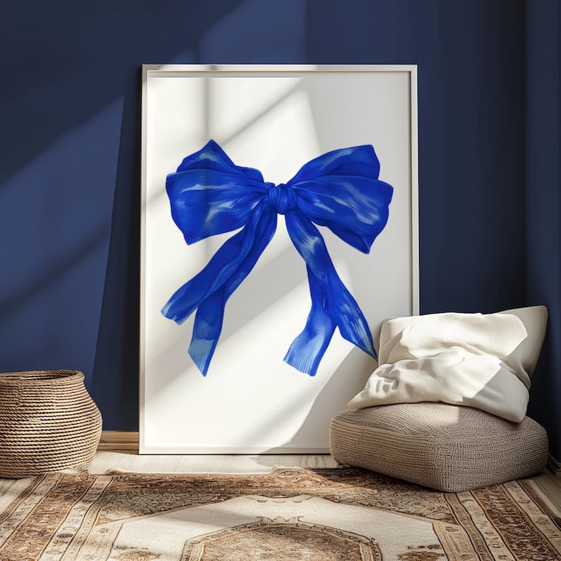 Coquette Art Poster Retro Blue Bows Girly Preppy Decor Poster, Unframed ...