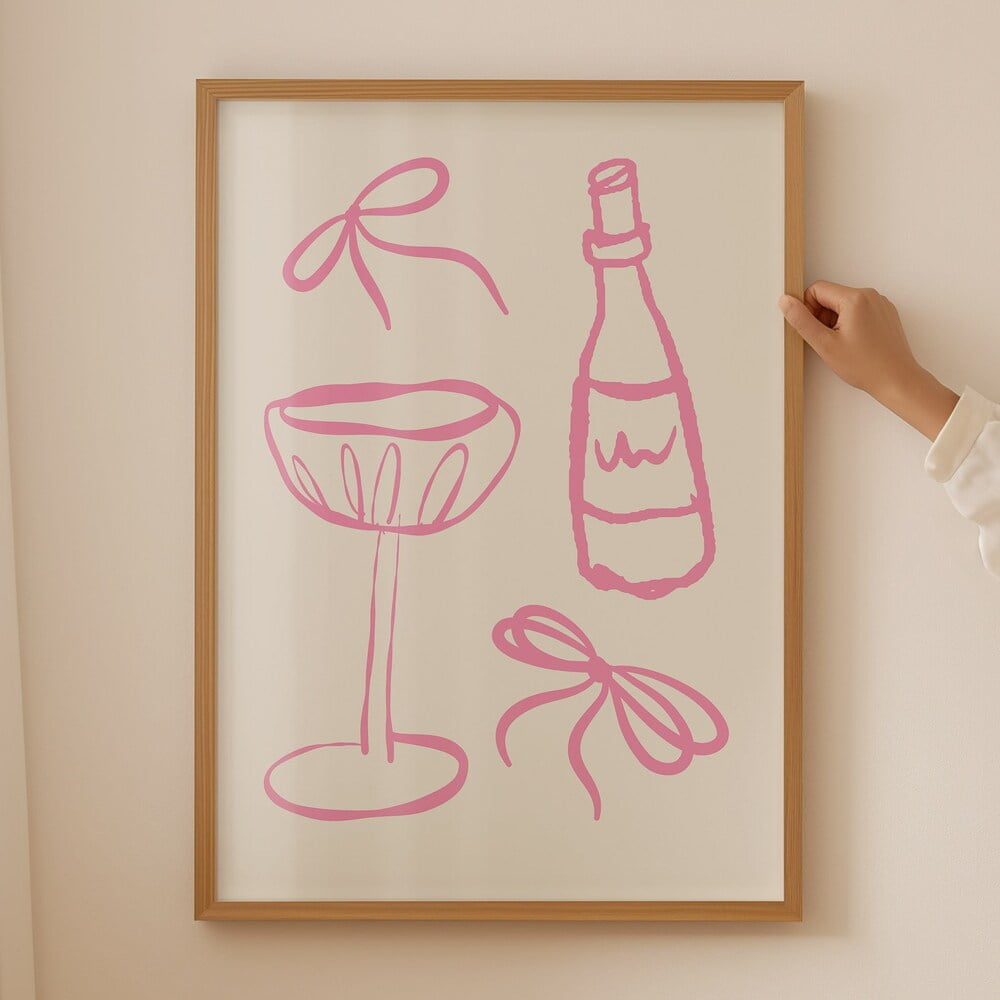 Coquette Bar Cart Print: Pink Champagne, Bows UNFRAMED PAPER POSTER ...