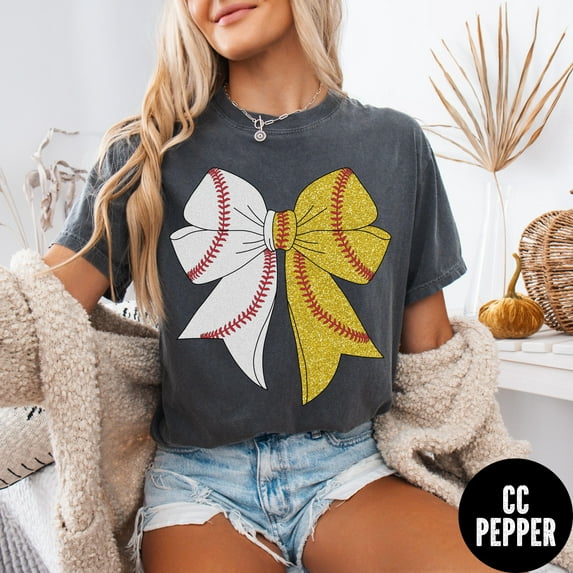 Coquette Baseball Softball Mom Shirt, Faux Glitter Softball Baseball ...