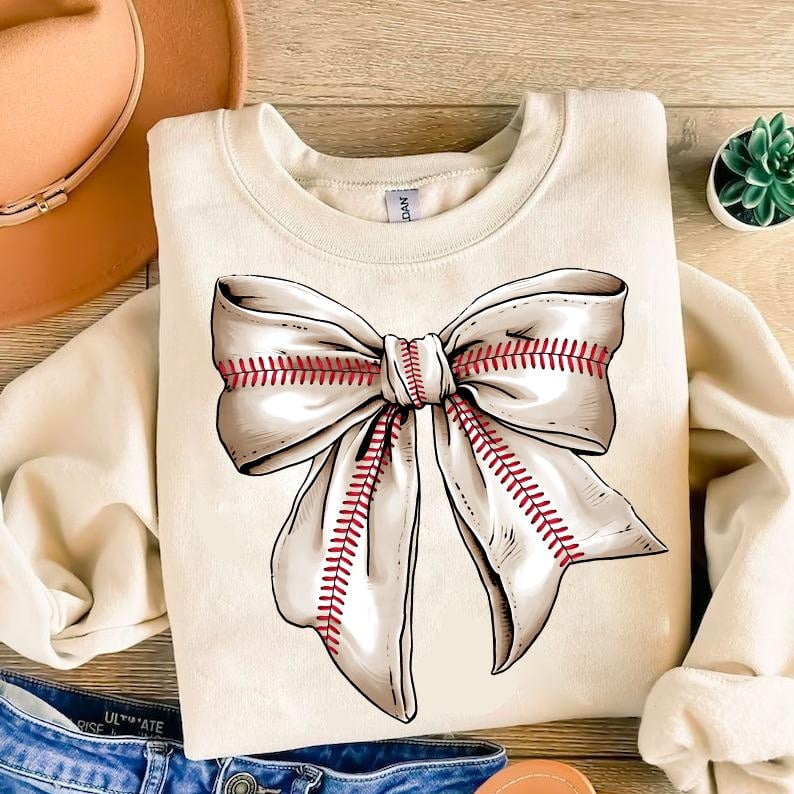 Coquette Baseball Sweatshirt, Vintage Bow Crewneck, Game Day Pullover ...