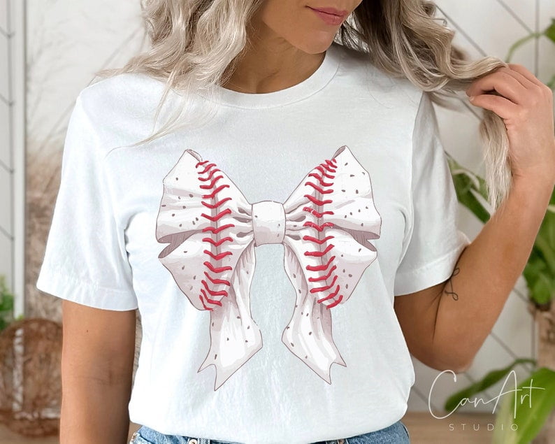 Coquette Baseball T-Shirt, Girly Baseball Bow Shirt, Trendy Baseball ...