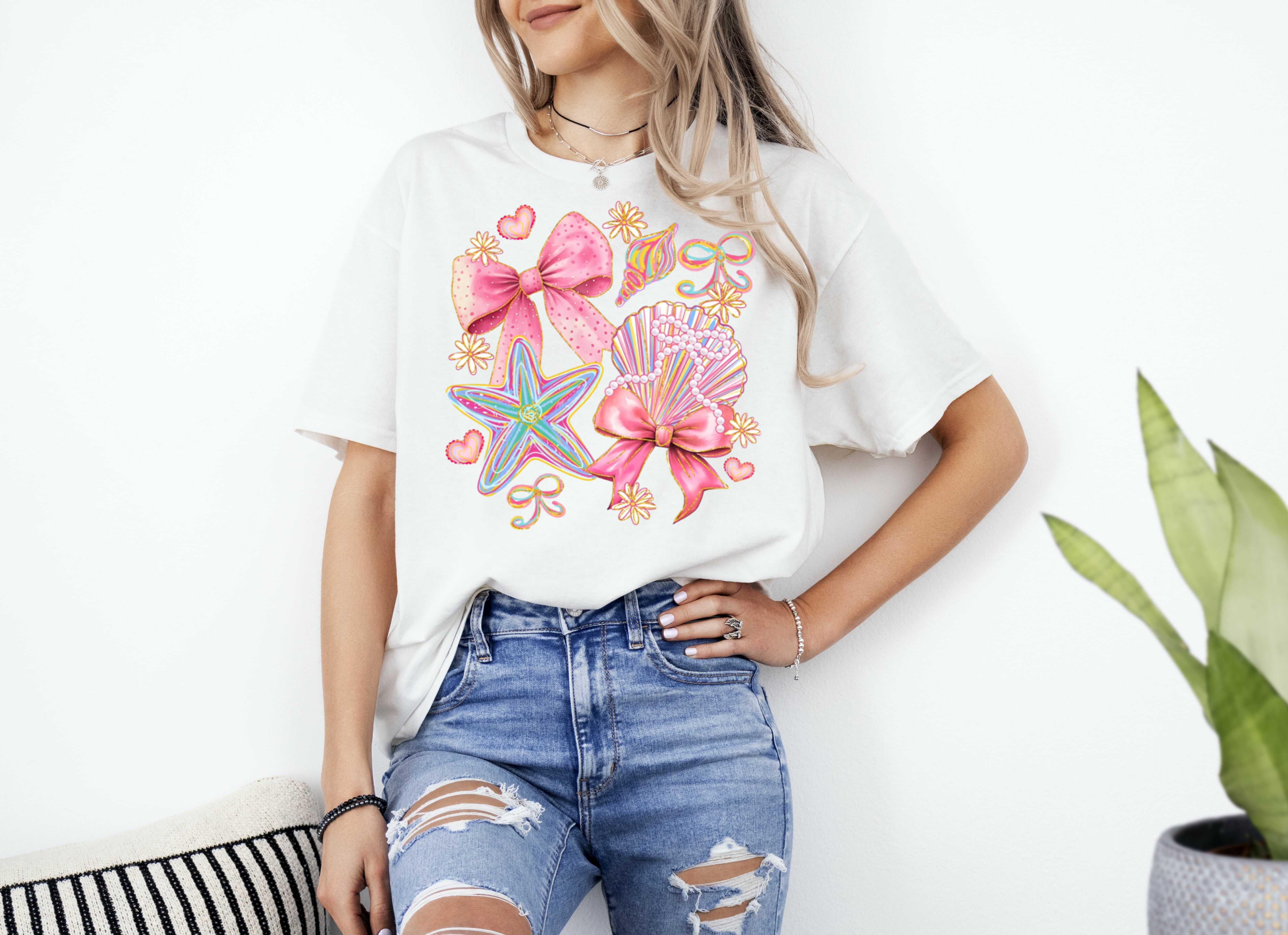 Coquette Beach T-Shirt With Seashell And Starfish For Summer Aesthetic ...