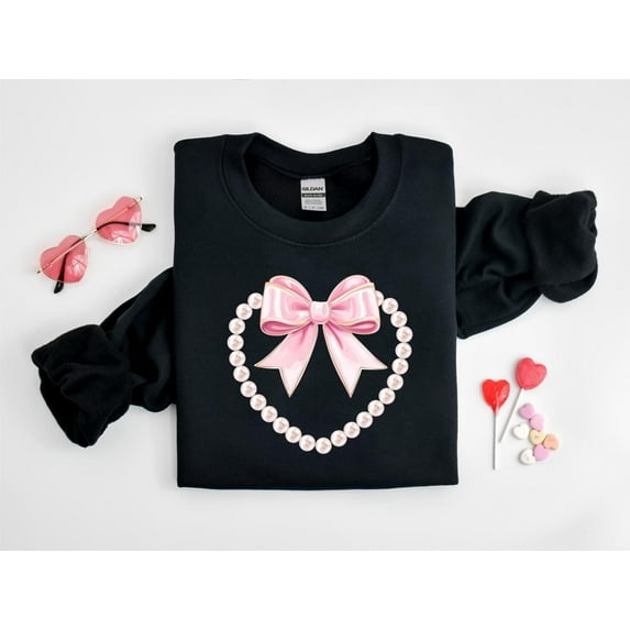 Coquette Beads Valentines Day Heart Bow T-Shirt, Retro Valentine Shirt ...