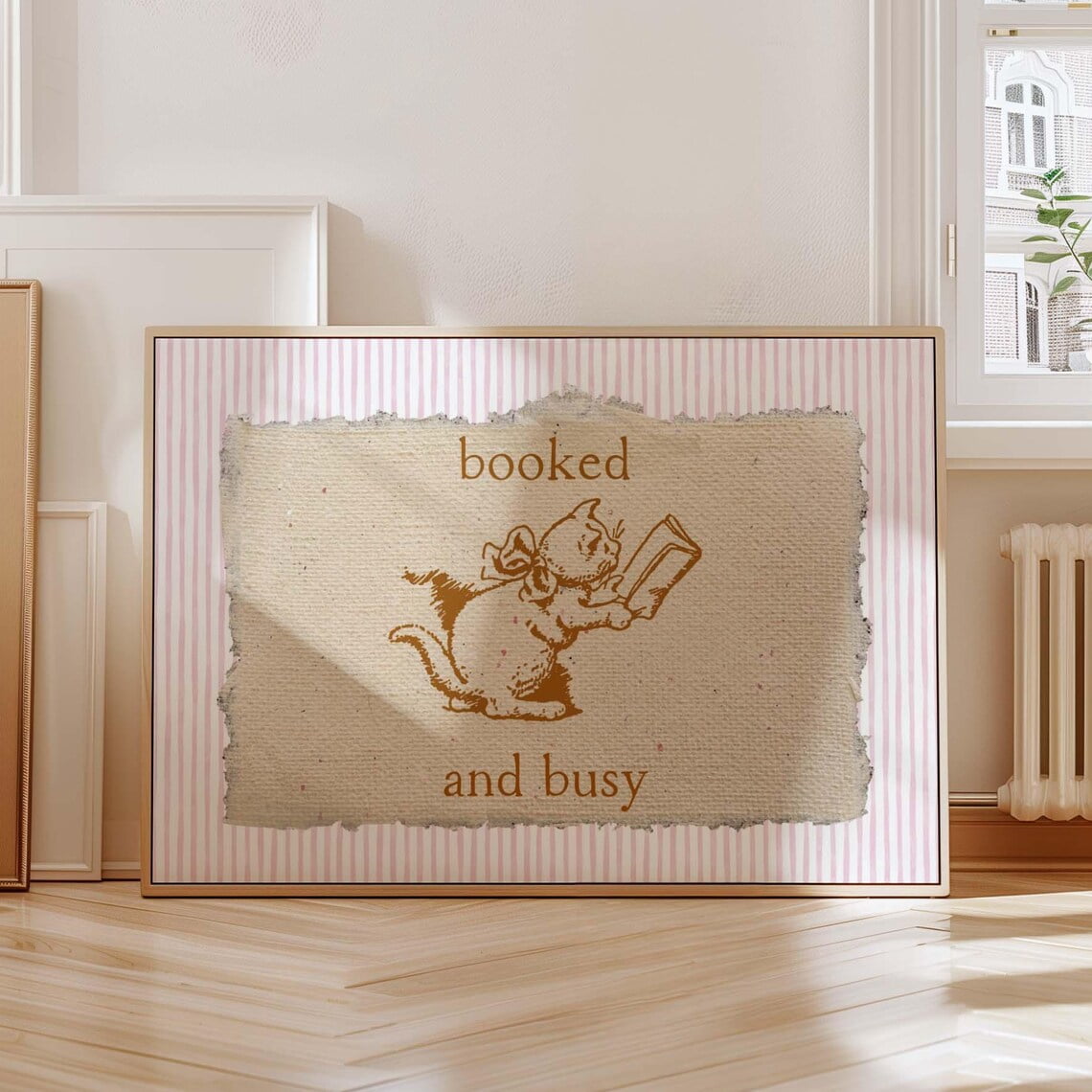 Coquette Book Art, Cute Reading Poster, Classroom Wall Art, Booked And ...