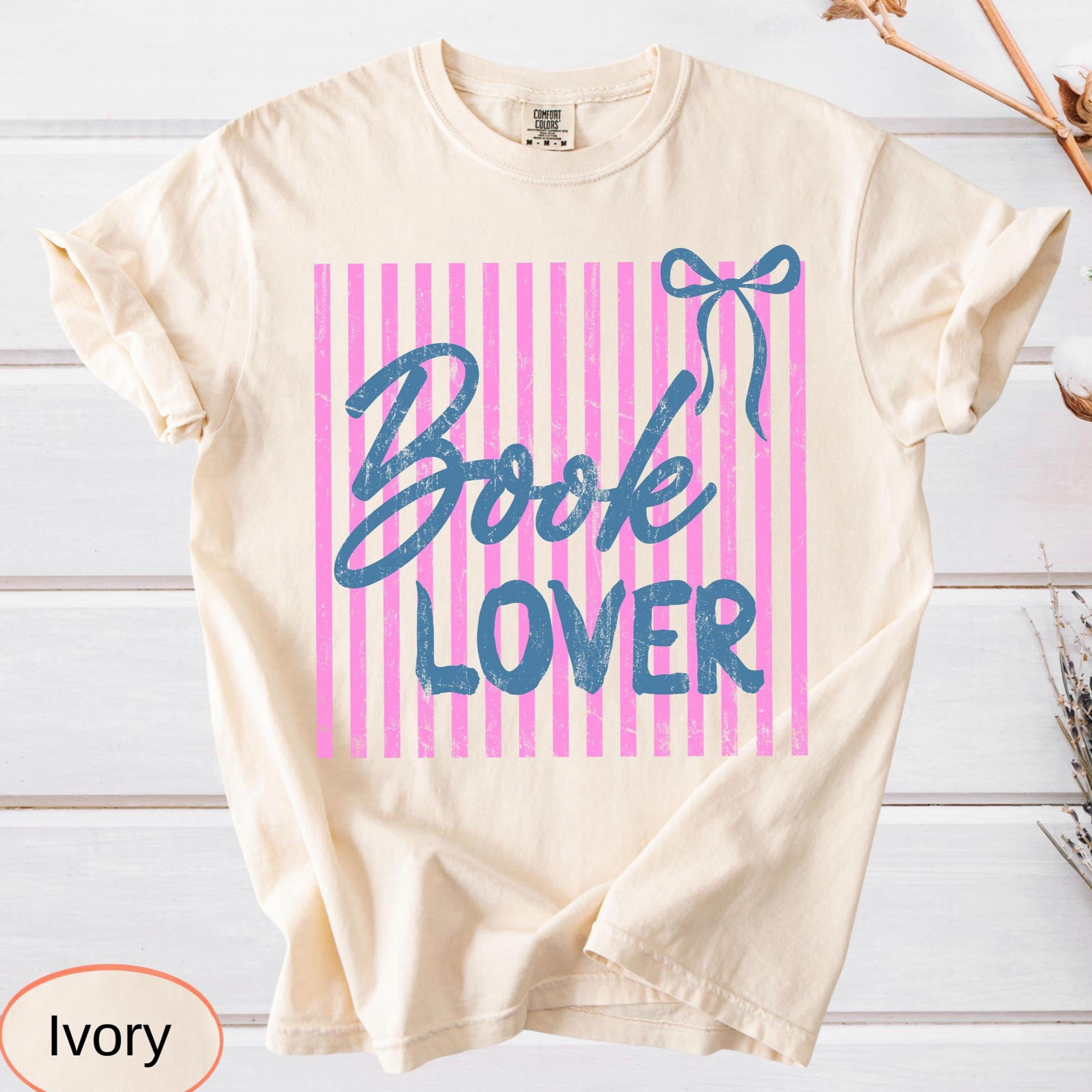 Coquette Book Lover Comfort Colors: Preppy Stripes Bookworm Tee, Girly ...