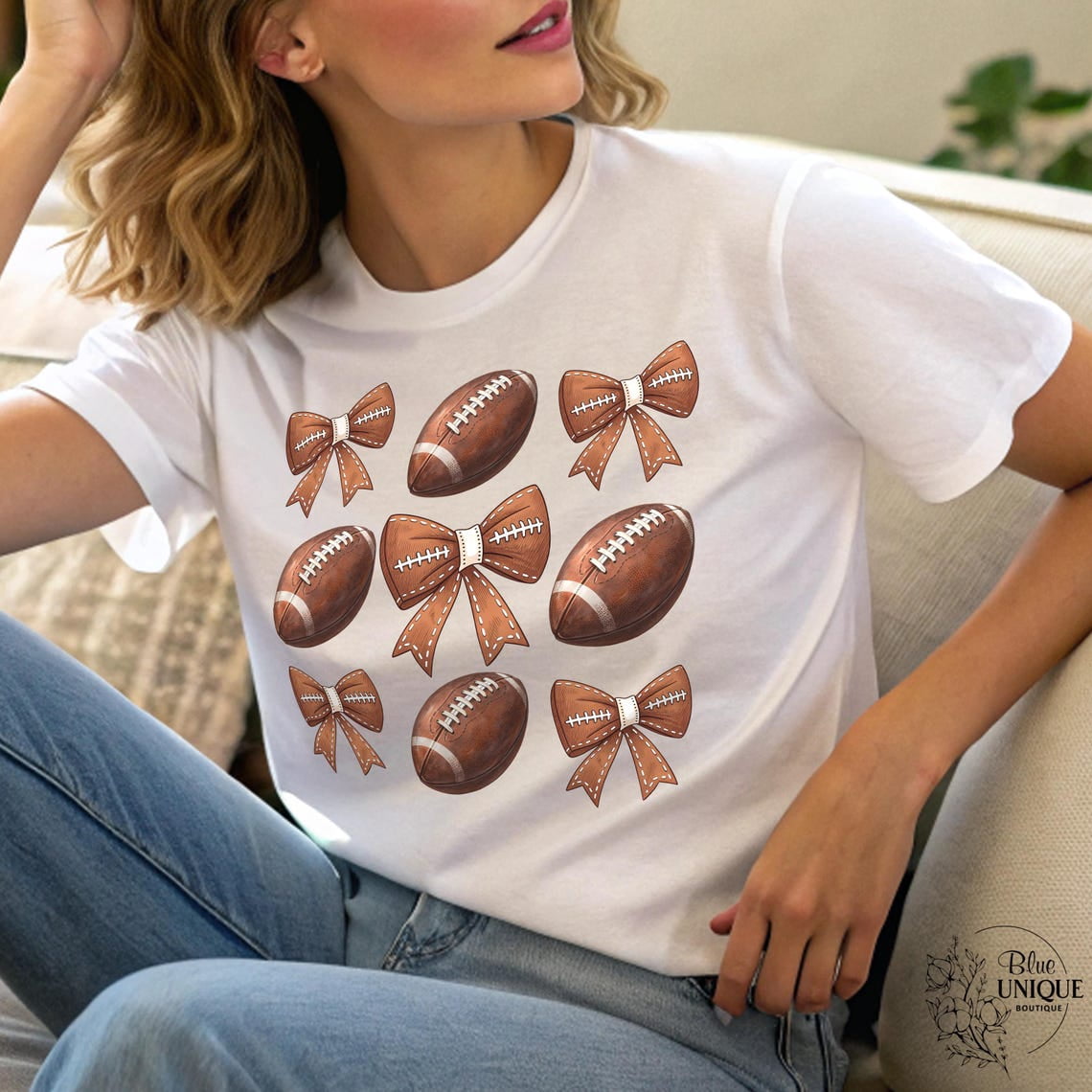 Coquette Bow American Football Tee Shirt, Women Coquette Football Bow T ...
