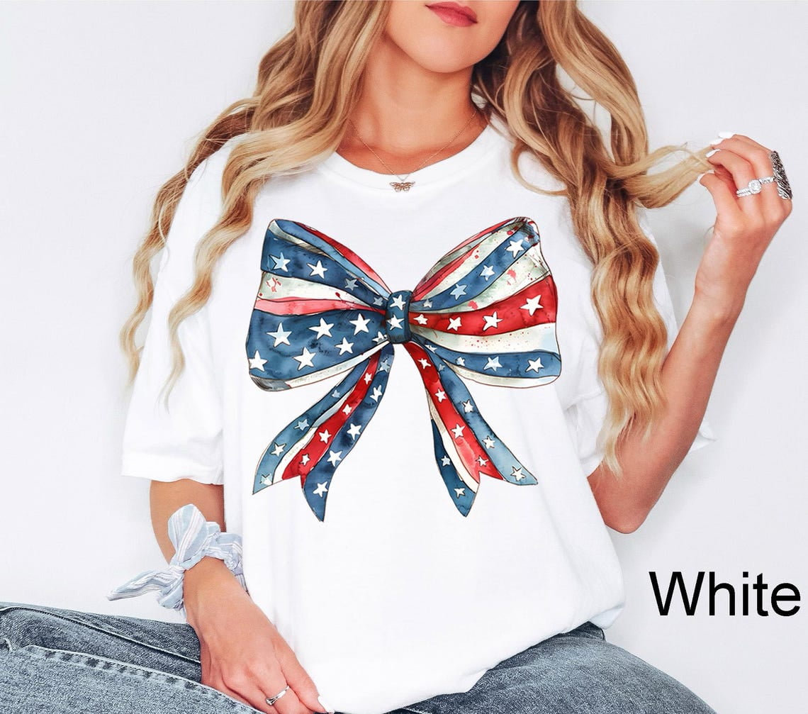 Coquette Bow American Girl Shirt, 4Th Of July Bow Tshirt, Usa Tee ...
