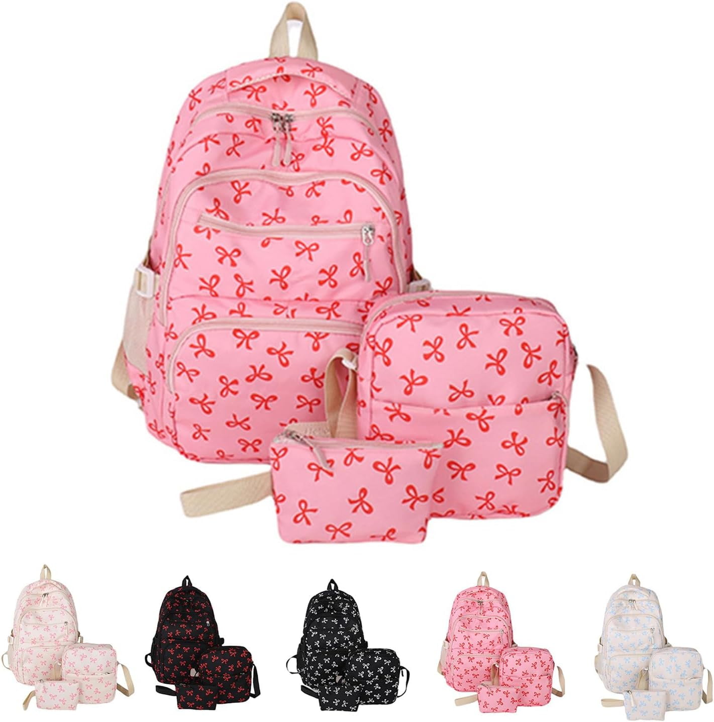 Coquette Bow Backpack - 3pcs Set for women: Waterproof Nylon Large ...