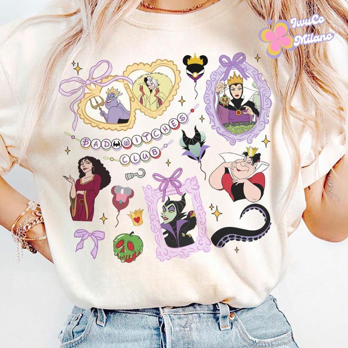 Coquette Bow Bracelet Bad Witches Club Disney Villains Shirt, Evil Queen Maleficent Cruella ...
