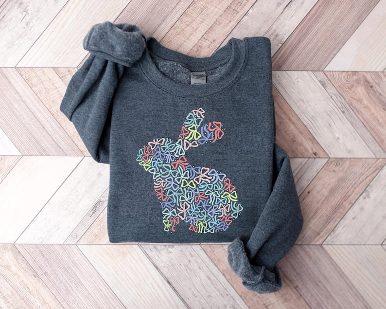 Coquette Bow Bunny Ears Shirt, Cute Bunny Sweatshirt, Rabbit Tee, Happy ...