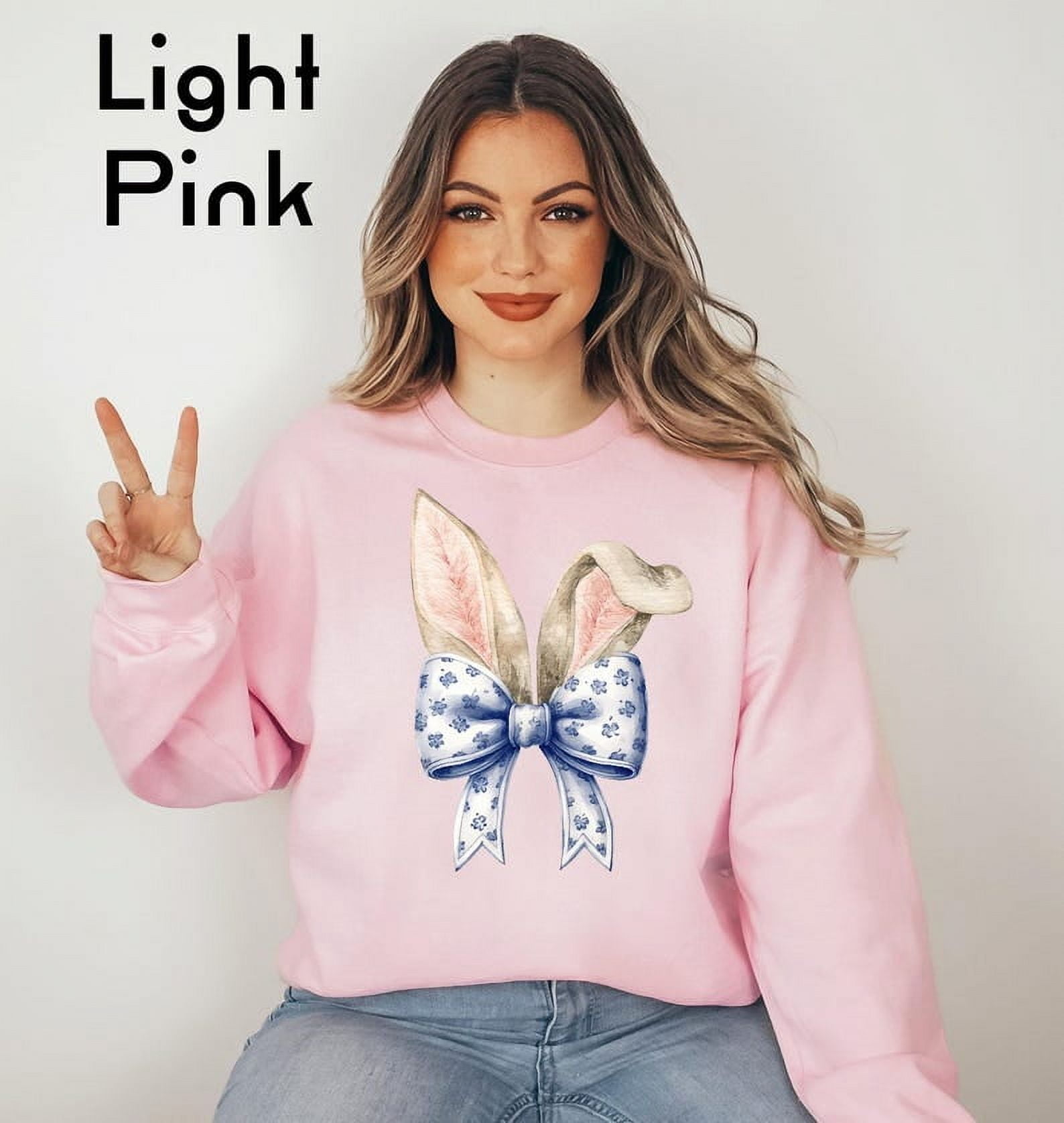 Coquette Bow Bunny Ears Sweatshirt, Cute Easter Bunny Shirt, Aesthetic ...