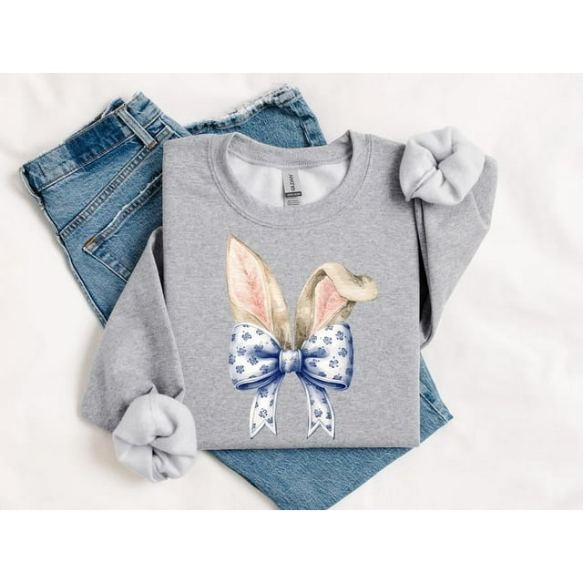 Coquette Bow Bunny Ears Sweatshirt Cute Easter Bunny Shirt Aesthetic