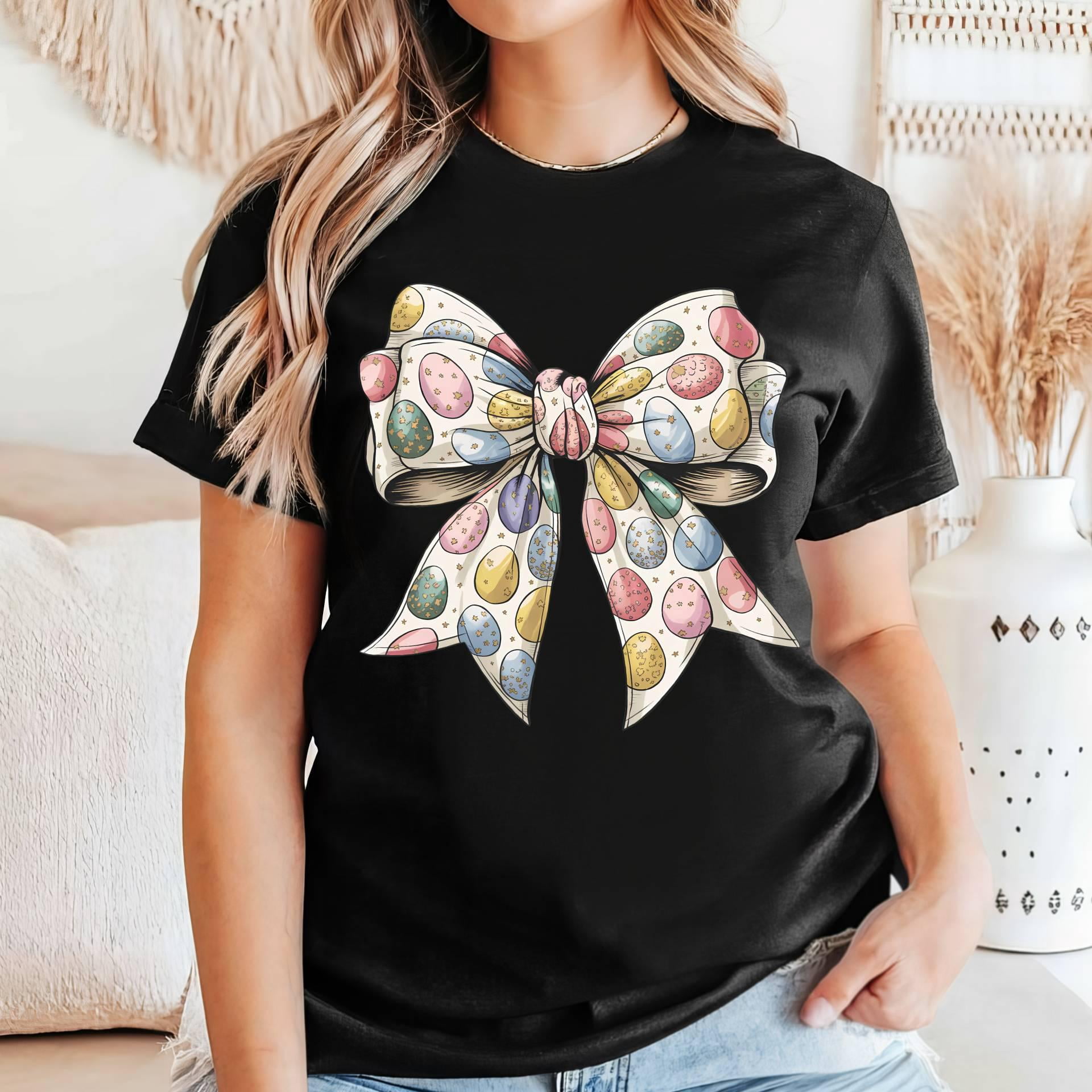 Coquette Bow Bunny Ears T-Shirt for Happy Easter Day Gift, Cute Easter ...