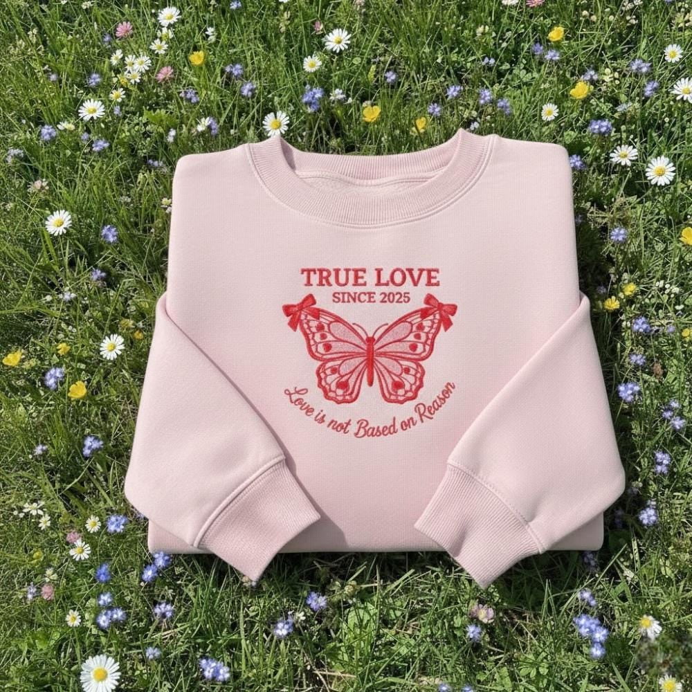 Coquette Bow Butterfly Embroidered Sweatshirt, True Love 2025 ...