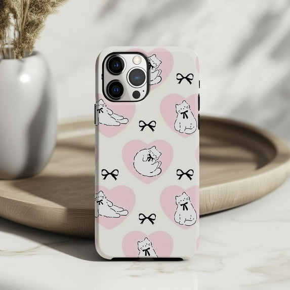 Coquette Bow Cat Pastel Pink Heart Aesthetic Cute Phone Case for iPhone 17 to 11 Pro Max ...