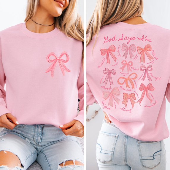 Coquette Bow Christian Sweatshirt: God Says I Am, Trendy Fall ...