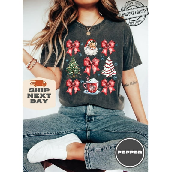 Coquette Bow Christmas Sweatshirt, Christmas Tree Shirt, Christmas ...