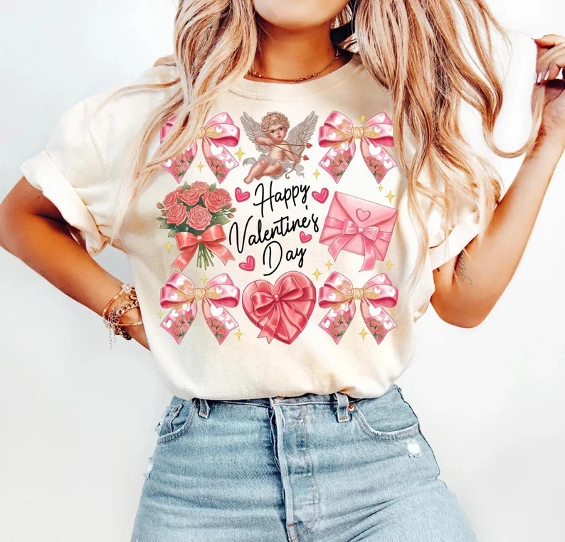 Coquette Bow Cupid Valentine T-Shirt Soft Girl Aesthetic Love Tee ...