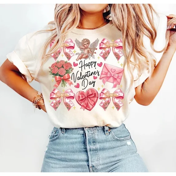 Coquette Bow Cupid Valentine T-Shirt Soft Girl Aesthetic Love Tee ...