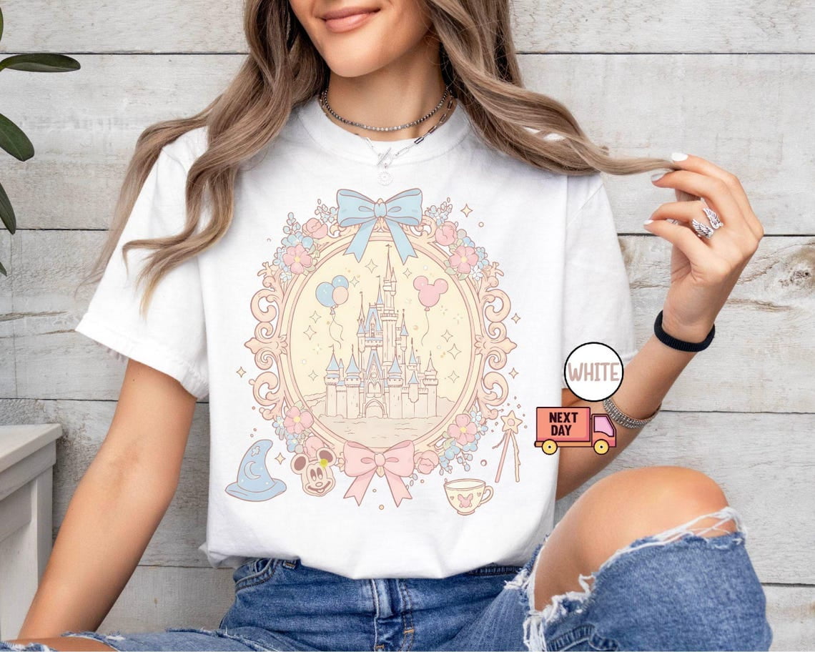 Coquette Bow Disney Castle Shirt, Magic Kingdom Girly Disney Girl Trip ...