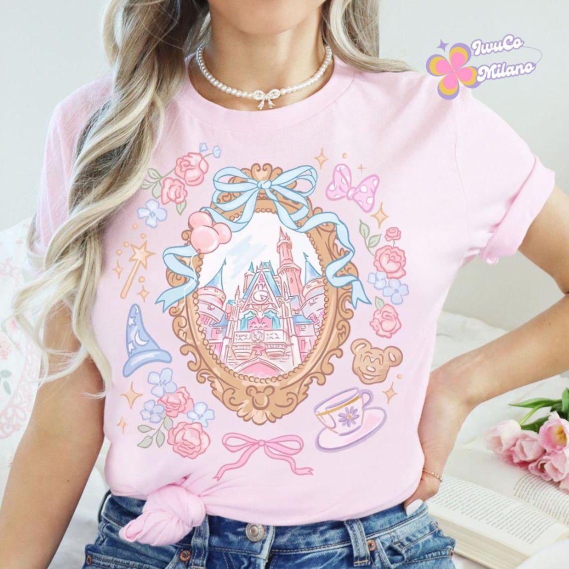 Coquette Bow Disney Castle T-Shirt, Magic Kingdom Girly Disney Girl ...