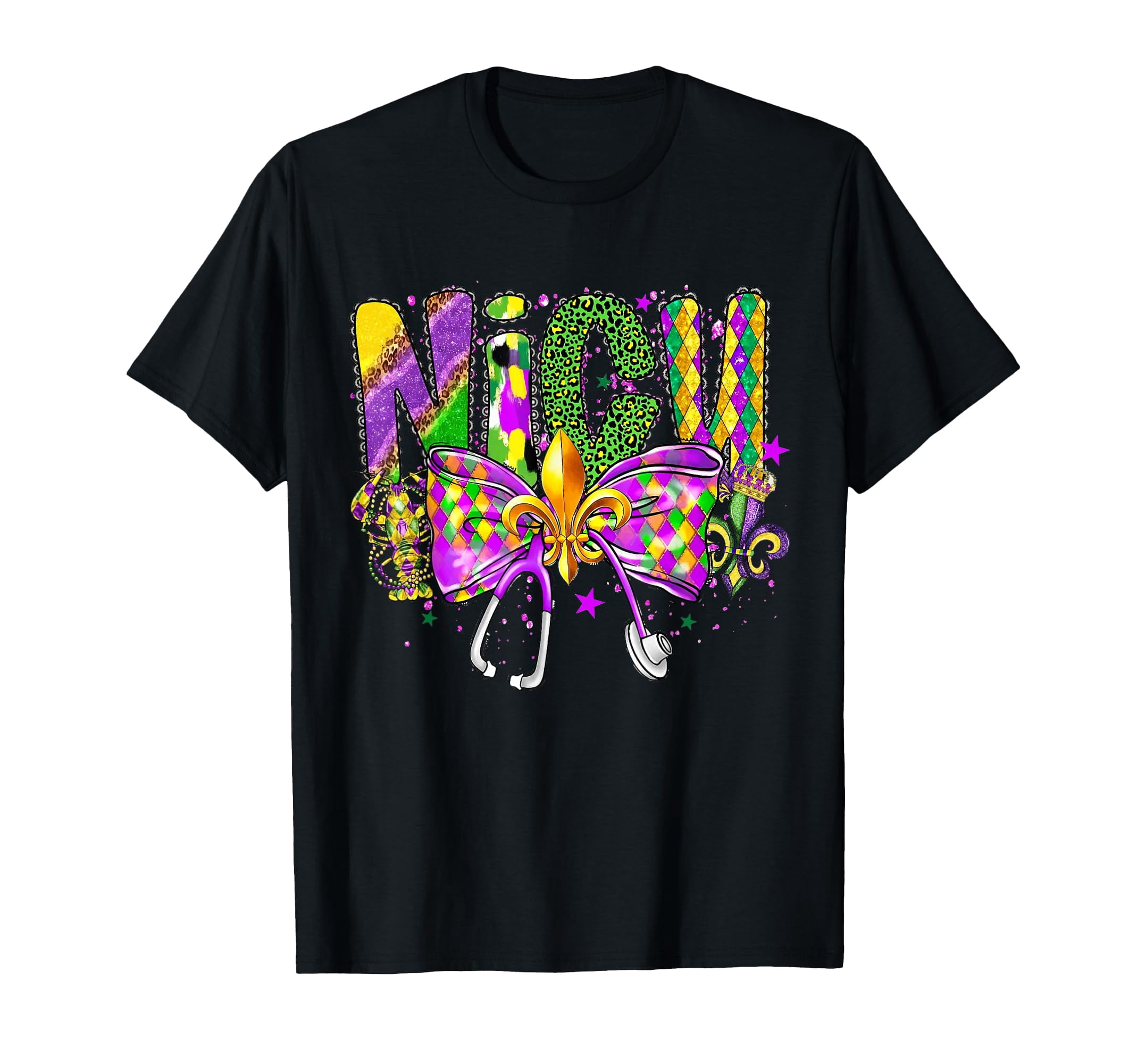 Coquette Bow Fleur De Lis Crawfish Mardi Gras T-Shirt with Colorful ...