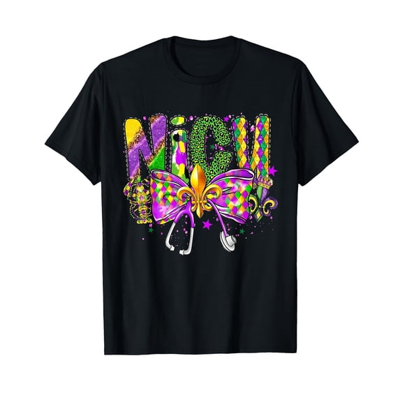 Coquette Bow Fleur De Lis Crawfish Mardi Gras T-Shirt with Colorful ...