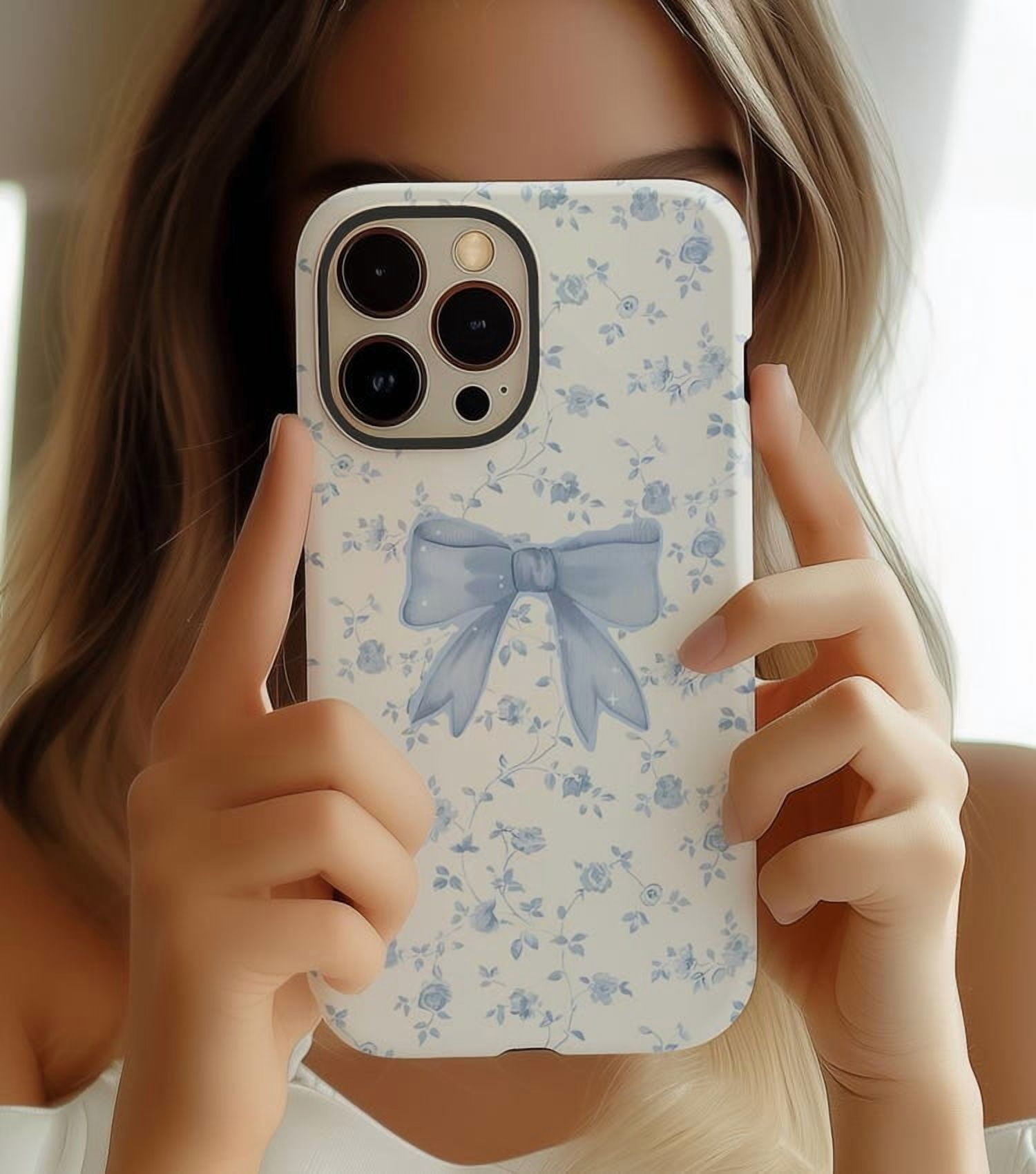 Coquette Bow Floral Cute Soft Pastel Blue Cottagecore Phone Case for ...