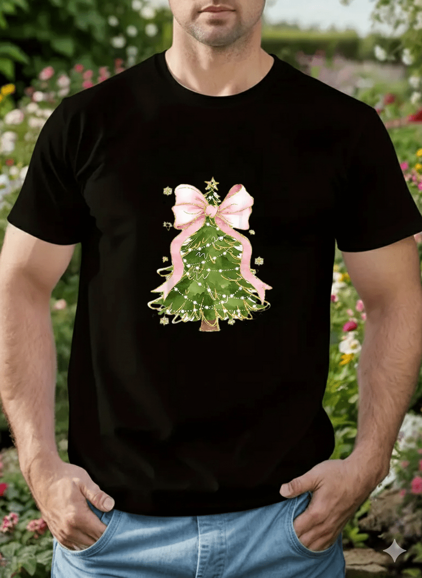 Coquette Bow Holiday Tree Cute Girly Festive Outfit Art Unisex T-Shirt ...