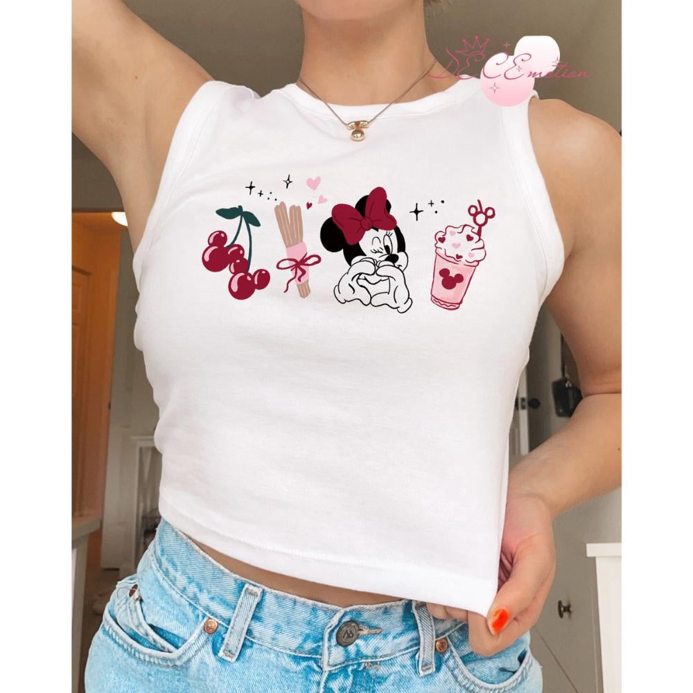 Coquette Bow Minnie Cherry Disney Valentine Baby Tee Crop Tank, Happy ...