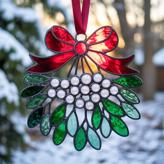 Coquette Bow Mistletoe Acrylic Suncatcher, Holiday Window Decor ...