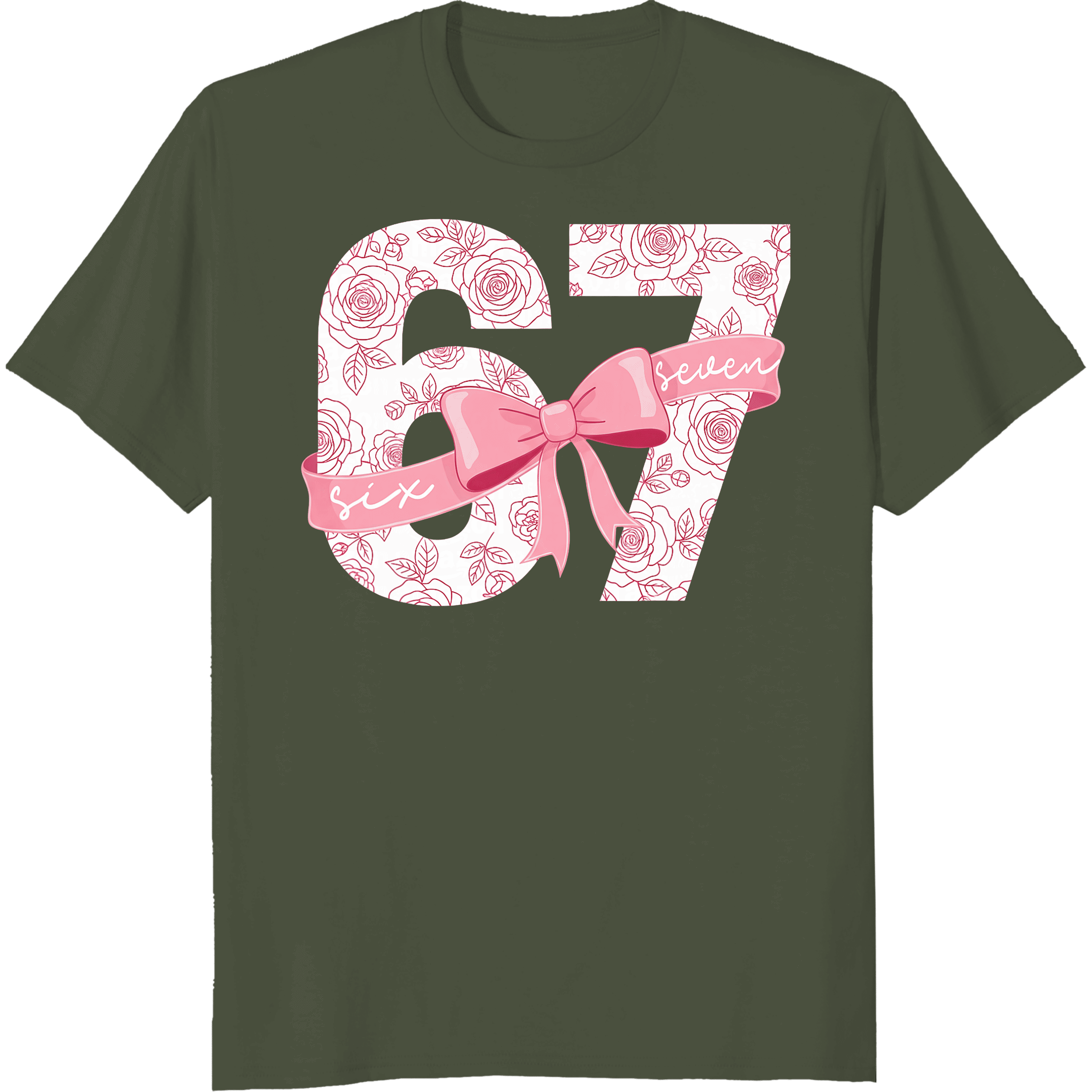 Coquette Bow Number 67 Funny Meme Pink Floral T-Shirt ,Full Sizes S-5XL ...