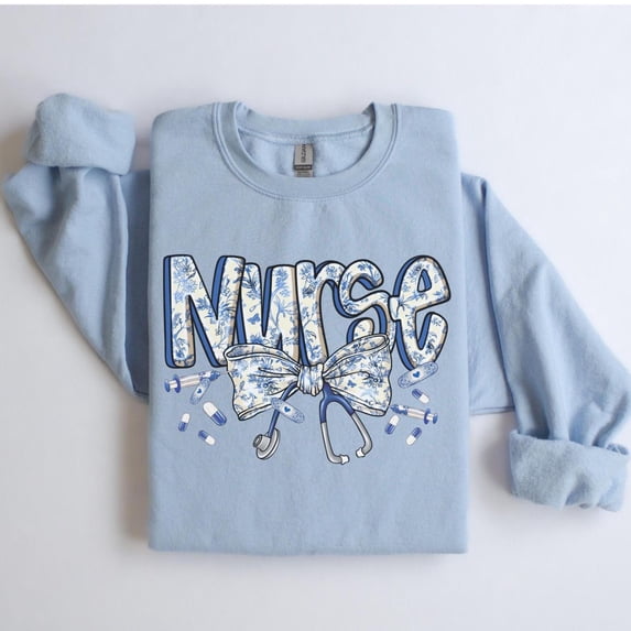 Coquette Bow Nurse Sweatshirt - Cute Floral Nurse Hoodie with Medical ...