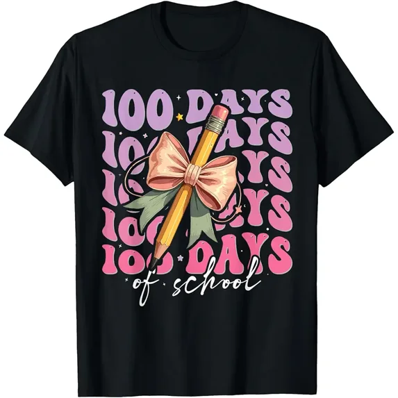 Coquette Bow Pencil 100 Days of School Graphic for Women Short Sleeve ...