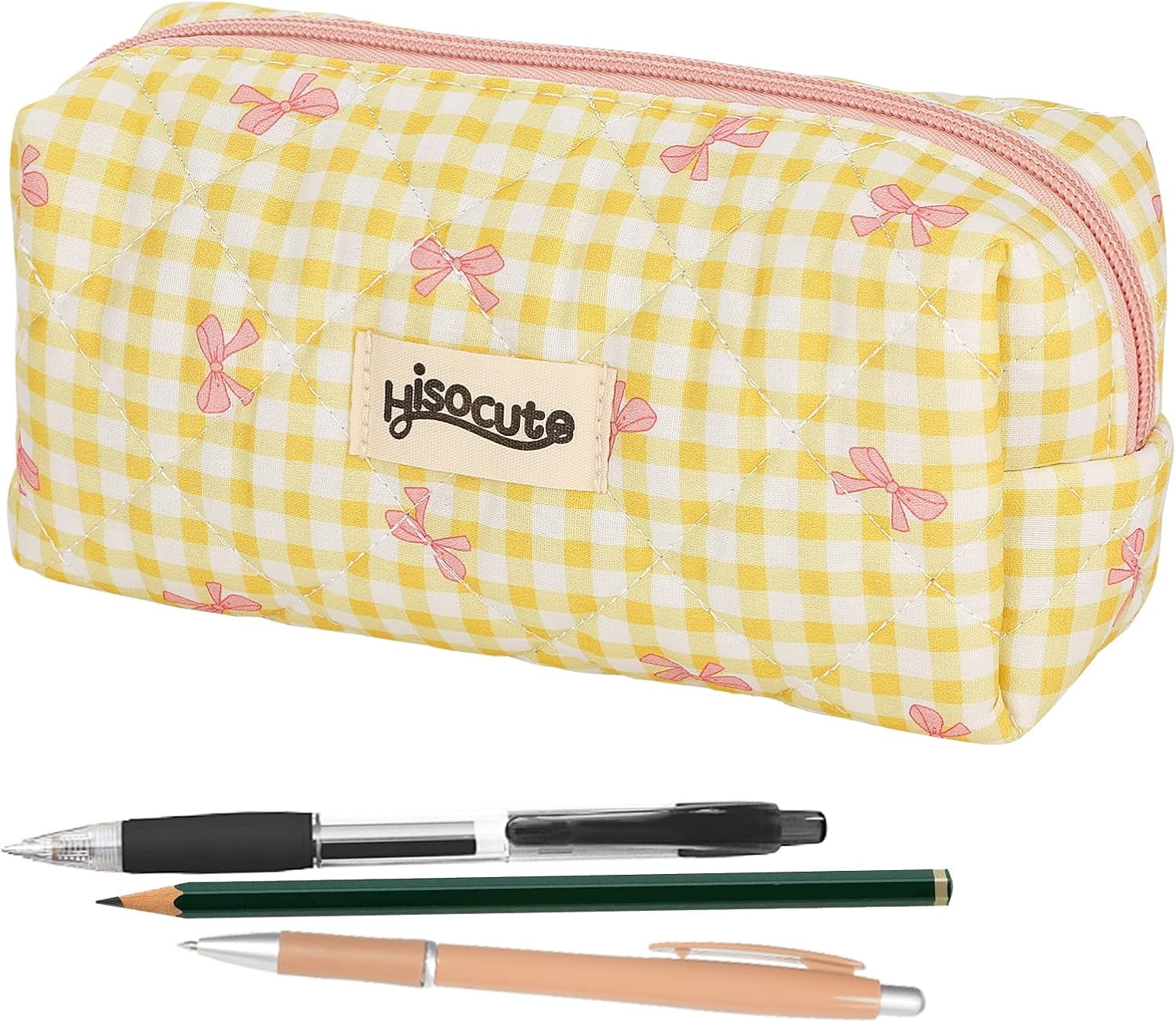 Coquette Bow Pencil Pouch, Cute Pink Bow Checkered Pencil Case, Soft ...