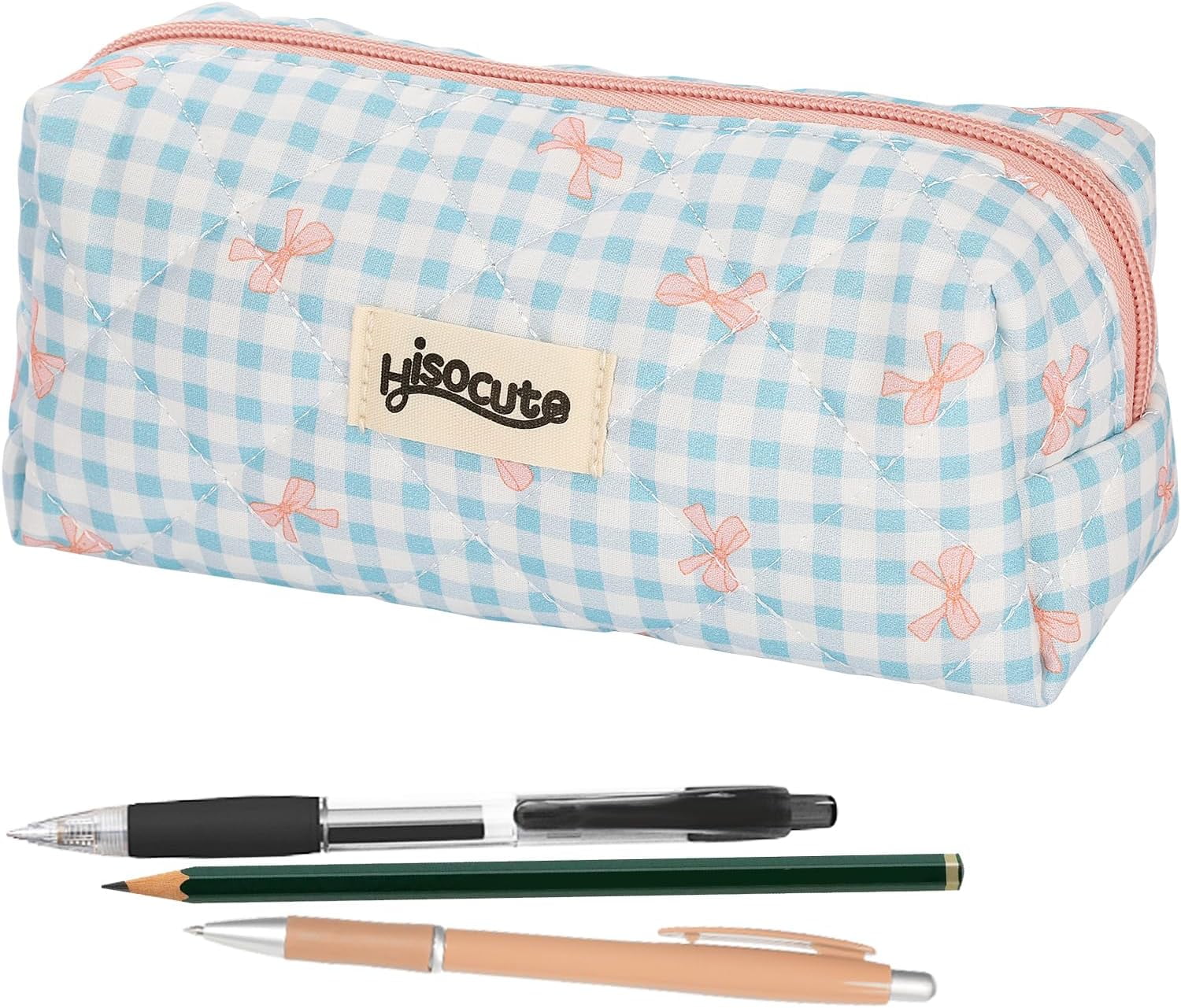 Coquette Bow Pencil Pouch, Cute Pink Bow Checkered Pencil Case, Soft ...