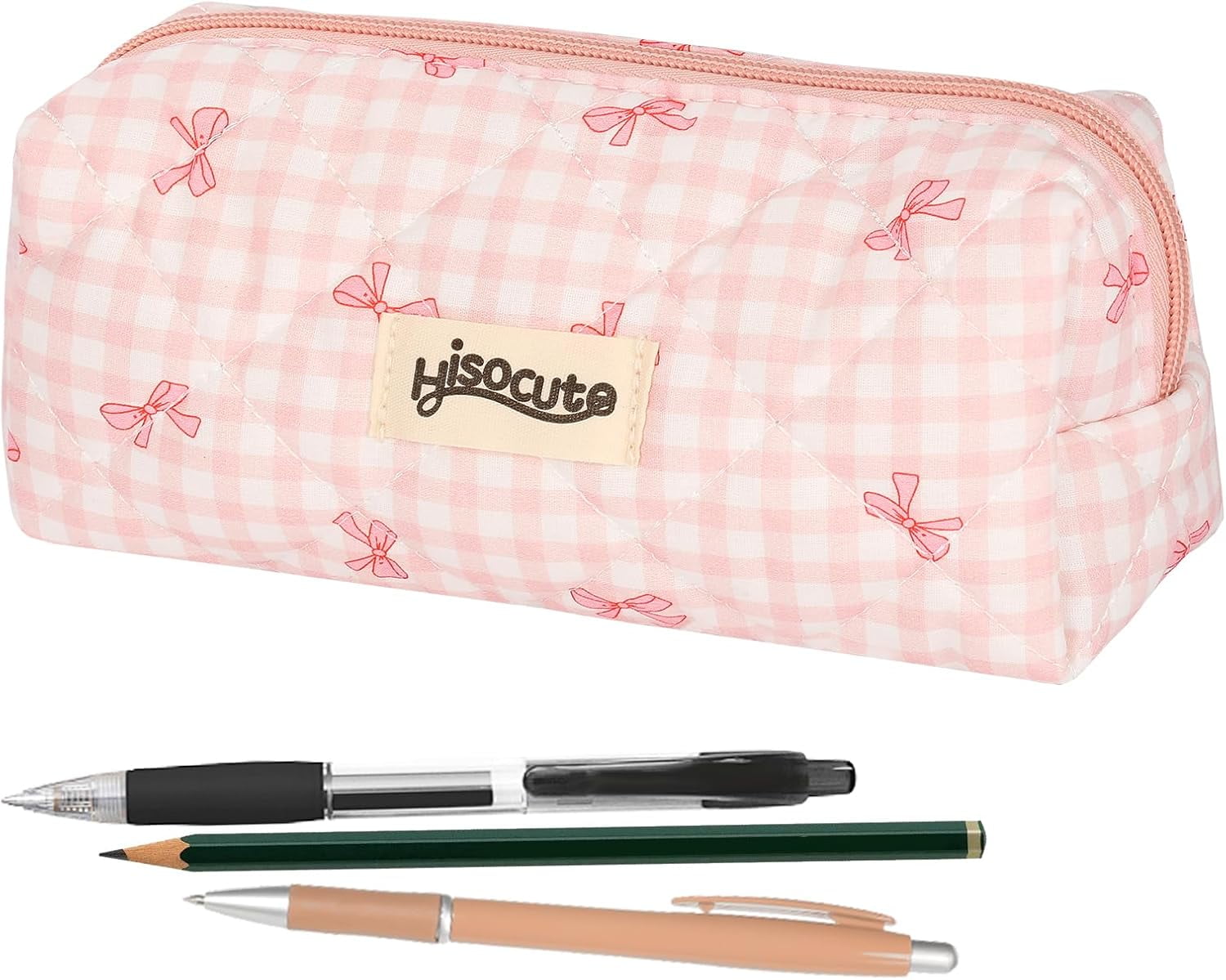 Coquette Bow Pencil Pouch, Cute Pink Bow Checkered Pencil Case, Soft ...