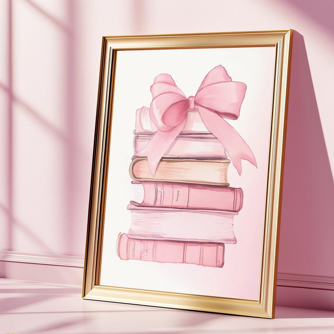 Coquette Bow Pink Book Stack Wall Art Print, Feminine Aesthetic Decor ...