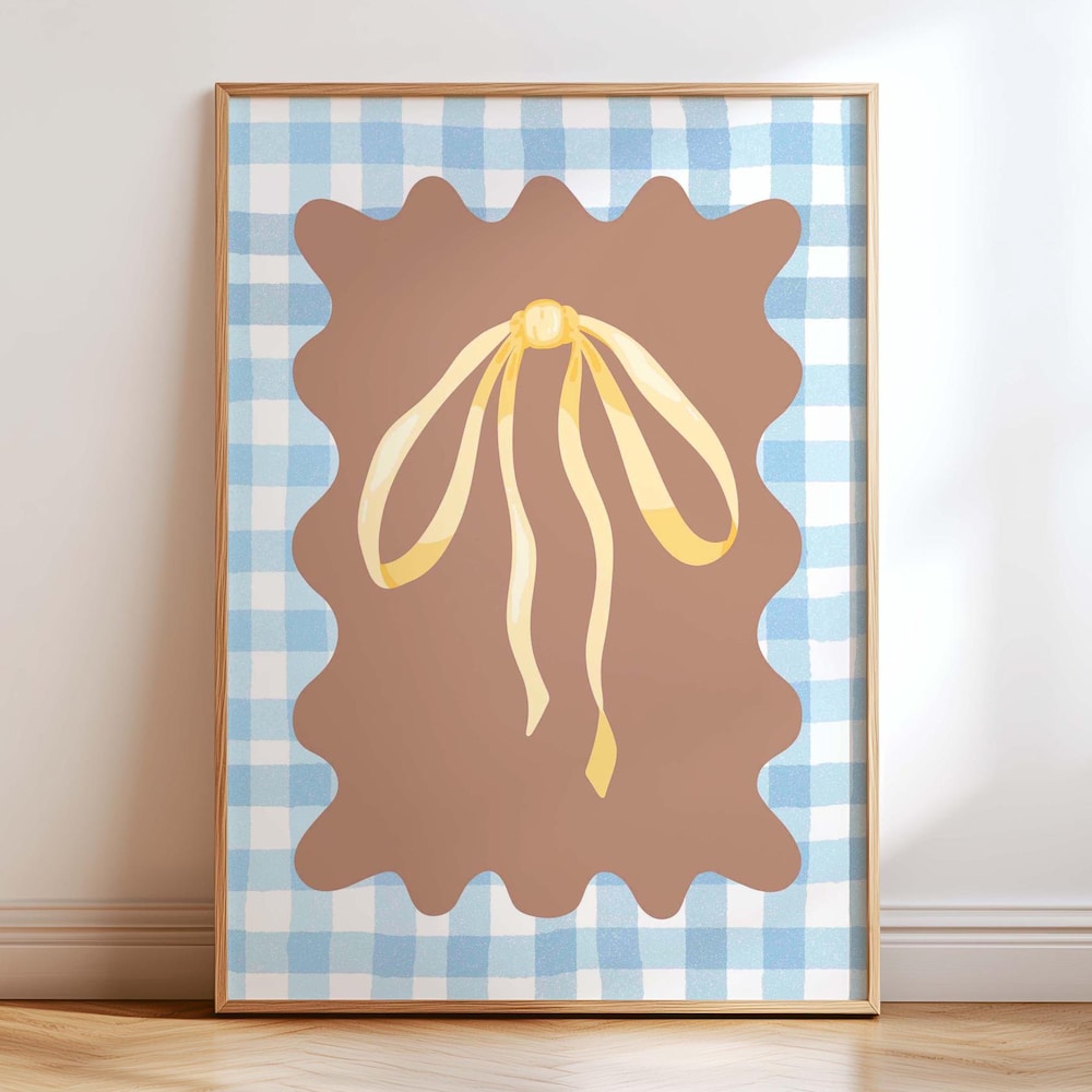 Coquette Bow Print Danish Pastel Nursery Decor Blue Gingham Wall Art ...