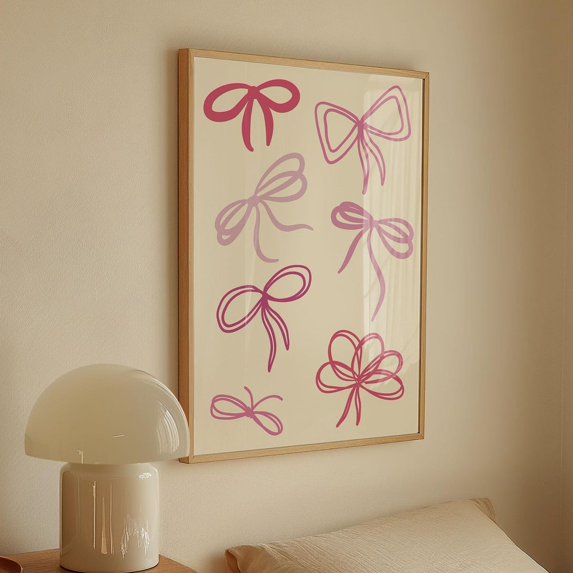 Coquette Bow Print, Girly Pink Retro Wall Art UNFRAMED PAPER POSTER ...