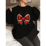 Coquette Bow Reindeer Nose Pattern Christmas Holiday Fun Sweatshirt ...