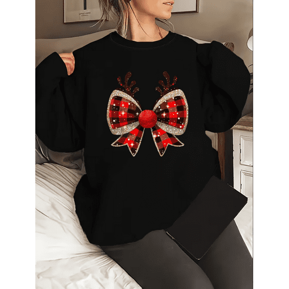 Coquette Bow Reindeer Nose Pattern Christmas Holiday Fun Sweatshirt ...