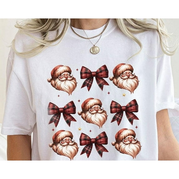 Coquette Bow Shirt, Cute Red Ribbon Santa Sweatshirt, Merry Christmas ...