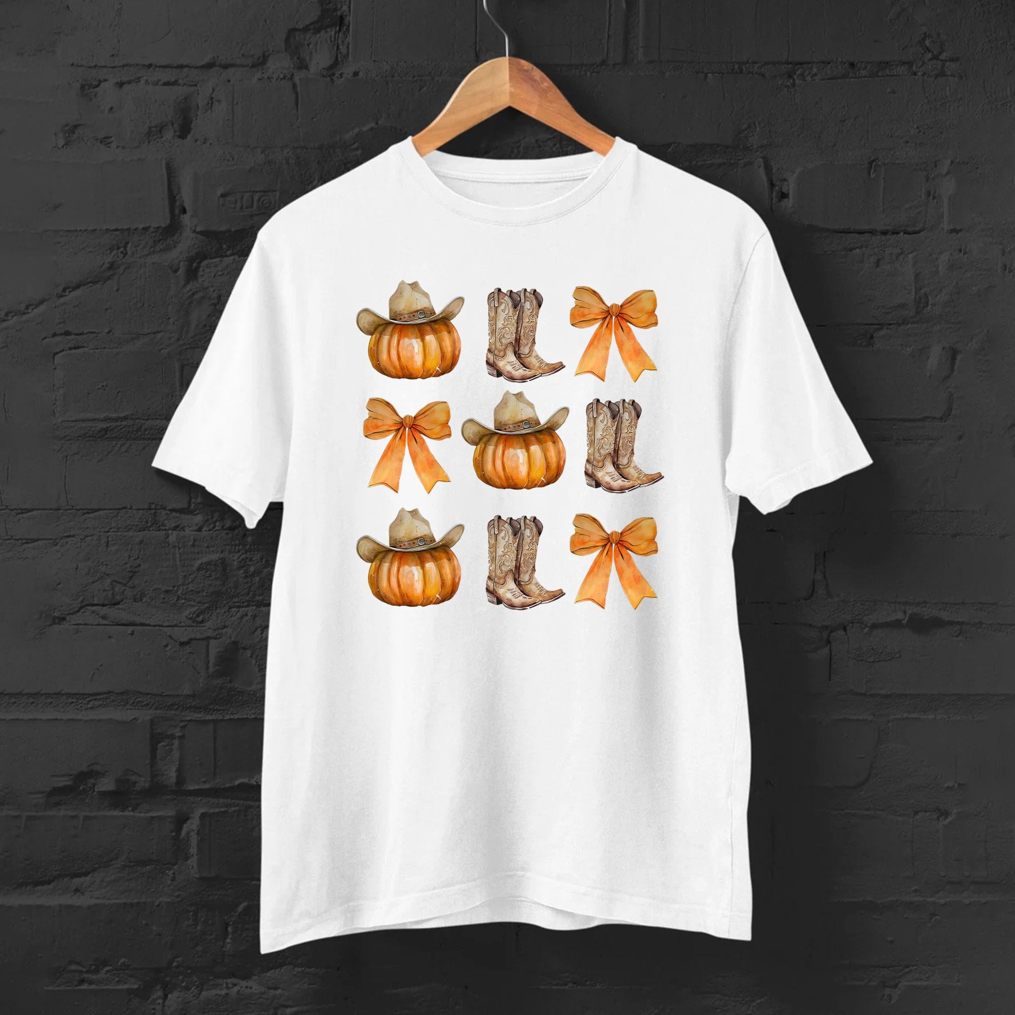 Coquette Bow Western Boots Pumpkin Cowboy Cowgirl Halloween T-Shirt ...